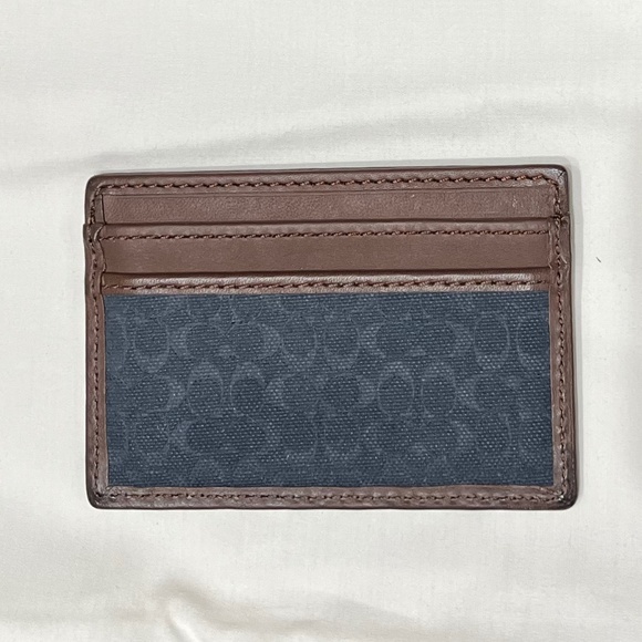 Coach | Accessories | Coach Card Holder Blue Monogram Canvas With Brown ...